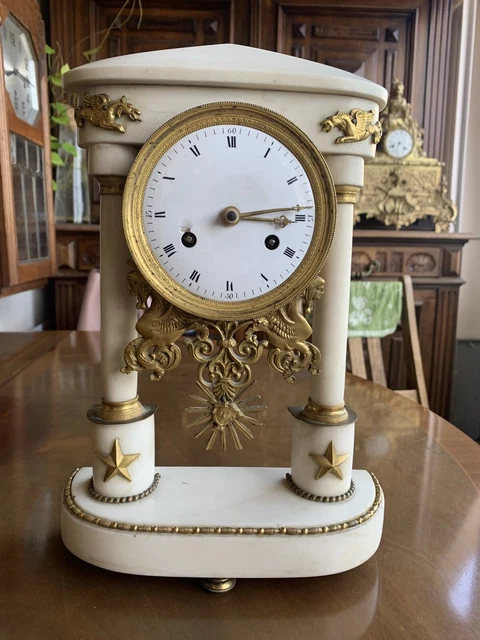 ANCIENNE PENDULE PORTIQUE marbre horloge Old clock bronze marble EUR ...