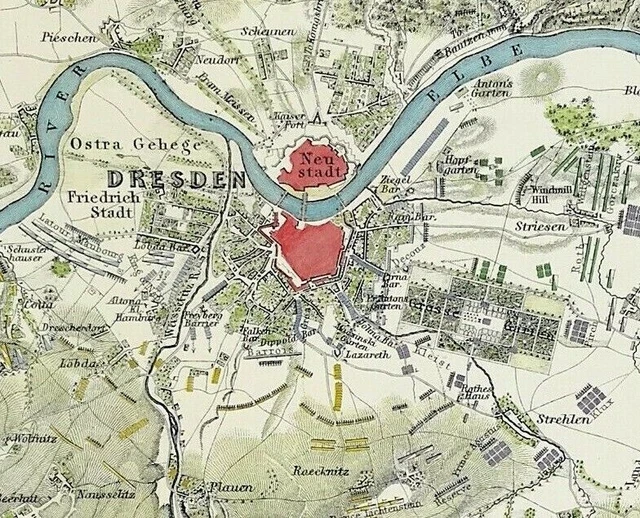BATTLE MILITARY PLAN of Dresden 1813 for Alison Atlas 1875 Napoleonic ...