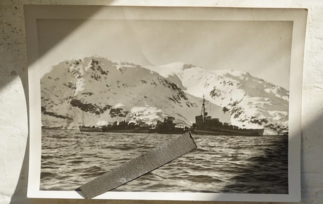 PHOTO OLD WW2 Kriegsmarine Battleship Cruiser Destroyer Fjord Norway ...