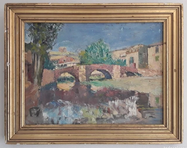 TABLEAU PEINTURE HUILE Paysage Pont Ville XXème Impressionniste EUR 230,00 - PicClick FR