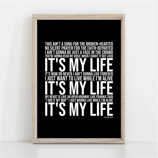 BON JOVI IT'S MY LIFE Song Lyrics Poster Print Wall Art £14.24 ...