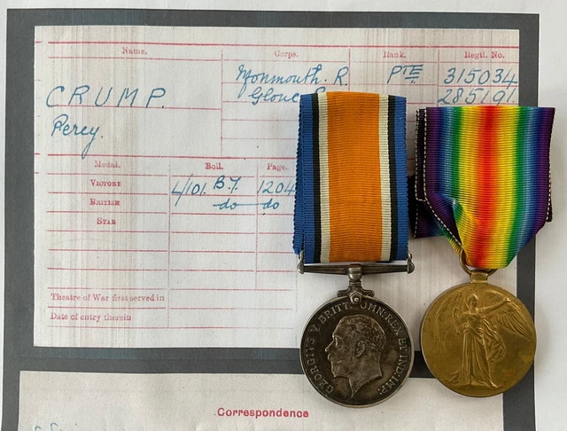 BRITISH WW1 War & Victory Medal Pair to Pte Monmouth Regiment £26.00 ...