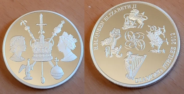 QUEEN ELIZABETH II Diamond Silver Coin Crown Guinness Harp Dragon Lion ...
