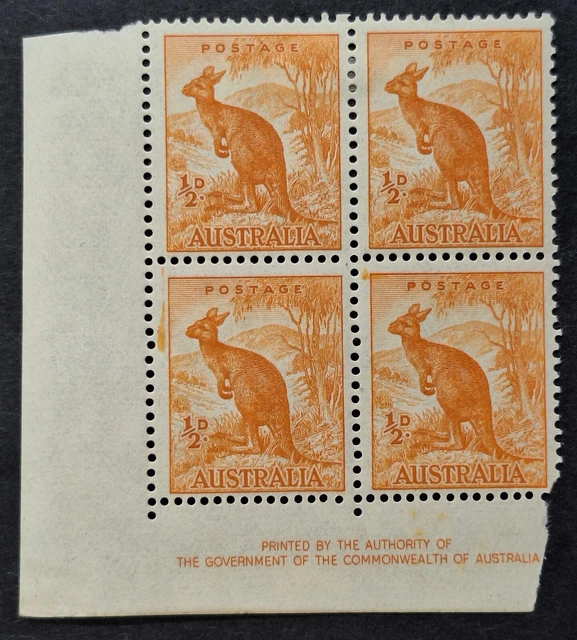 1949 AUSTRALIA GOVT Imp Blk 4X1/2d orange Kangaroo stamps no WMK Mint ...
