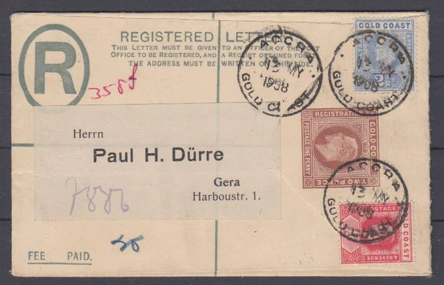 GOLD COAST GOLDKÜSTE Einschreiben Registered Letter Accra n. Gera ...