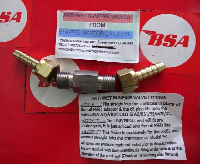 BSA TRIUMPH AND Classics Uni Anti-Wet Sumping Valve.stainless.made In ...