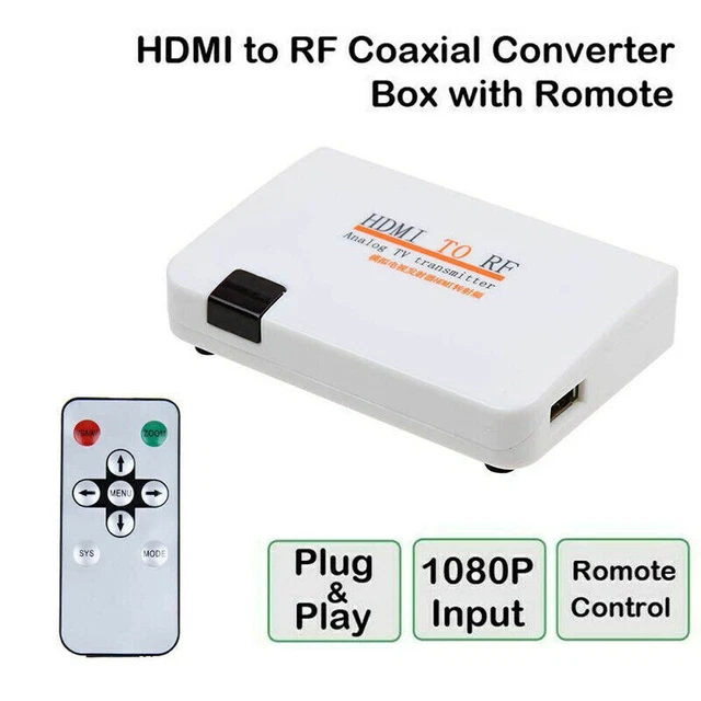 HDMI TO COAXIAL RF Converter Modulator Converter Adapter Box Remote ... HDMI TO COAXIAL RF Converter Modulator Converter Adapter Box Remote ...