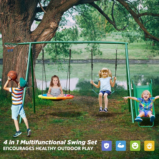 4 IN 1 Metal A-Frame Swing Set Frame Stand Fun Play Chair Kids Children ...