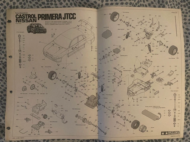 TAMIYA ORIGINAL EXPLODED Diagram Tamiya Service Guide Castrol Primera ...