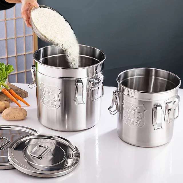 STAINLESS STEEL AIRTIGHT Cereal Container Kitchen Rice Milk Grain ...