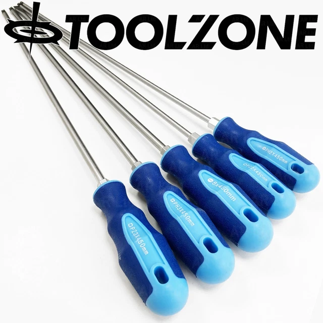 EXTRA LONG REACH SCREWDRIVER Set 450mm Long Pozi Philips & Flat Headed ...
