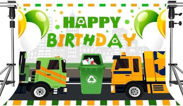 GARBAGE TRUCK PARTY Backdrop Garbage Recycle Bin Photo Background ...