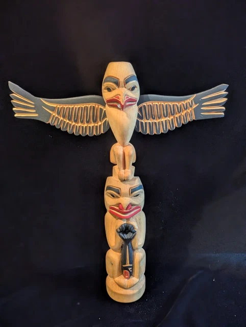 PACIFIC NORTHWEST COAST First Nations Model Totem Pole. Eagleand Bear ...