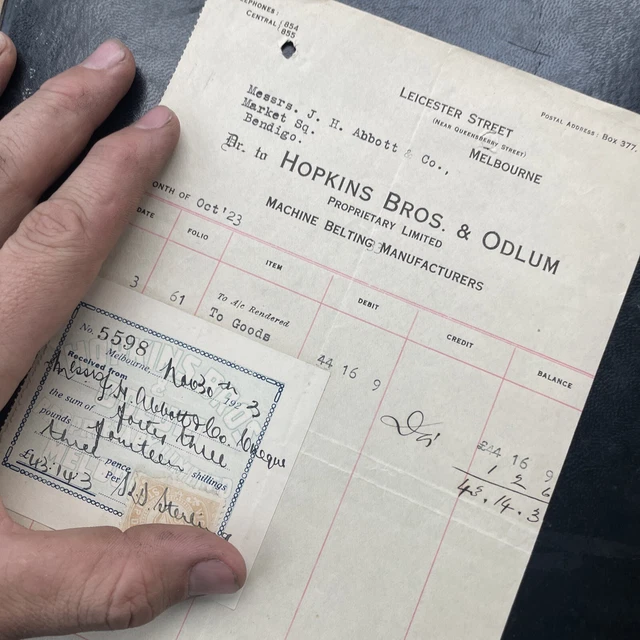 VINTAGE ORIGINAL LETTER Written Receipt 1920s Hopkins Bros Odlum ...