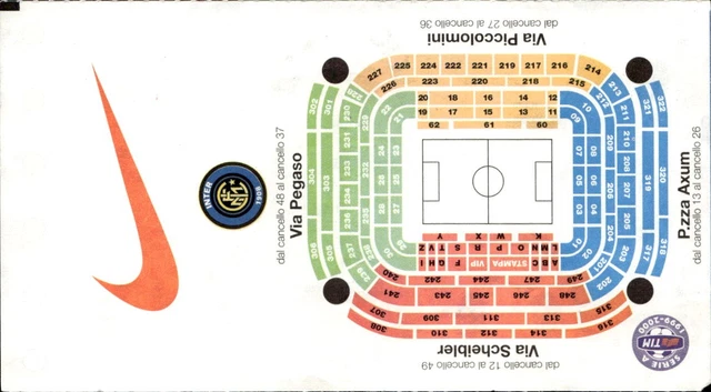 BIGLIETTO STADIO COPPA Italia Milan vs Inter 27/01/2000 Anello Rosso ...