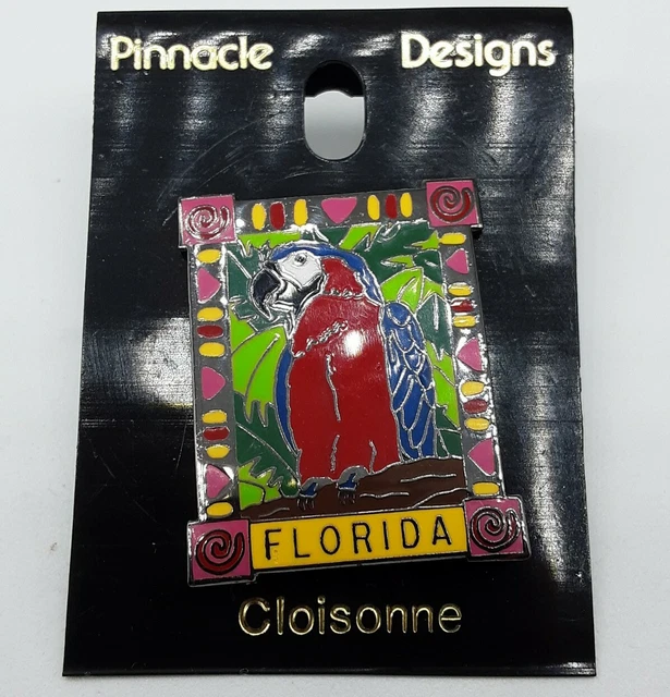 NOS VINTAGE CLOISONNÉ Enamel Macaw Bird of Paradise Red Brooch lapel ...