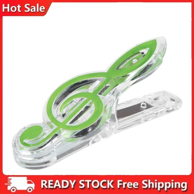 PLASTIC MUSICAL NOTE Letter Paper Clip Piano Sheet Spring Holder (Green ...