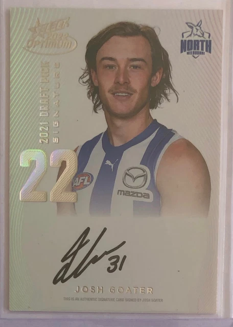 2022 SELECT AFL Optimum Josh Goater Roos Platinum Draft Pick Signature ...