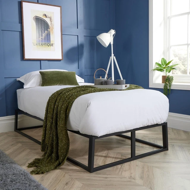 CONTEMPORARY BLACK METAL Frame 3ft Single Platform Bed With Slatted Support £89.99 - PicClick UK