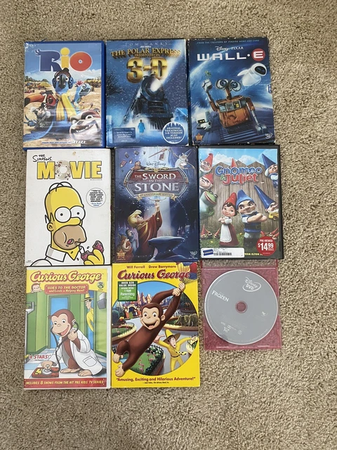 DVD MOVIE LOT Of 9 Dreamworks, Simpsons, Disney, Curious George, Frozen ...