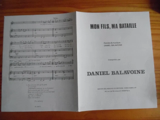 PARTITION DANIEL BALAVOINE Mon Fils Ma Bataille 1980 EUR 4,00 - PicClick FR