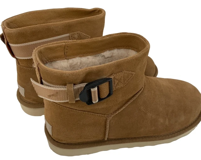 UGG MENS CLASSIC Mini Strap Ankle Sheepskin Suede Boots Size 7 Chestnut ...