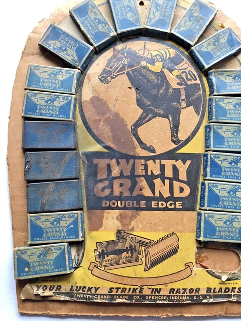 VINTAGE 1940 TWENTY Grand Double Edge Razor Blades with a horse race ...