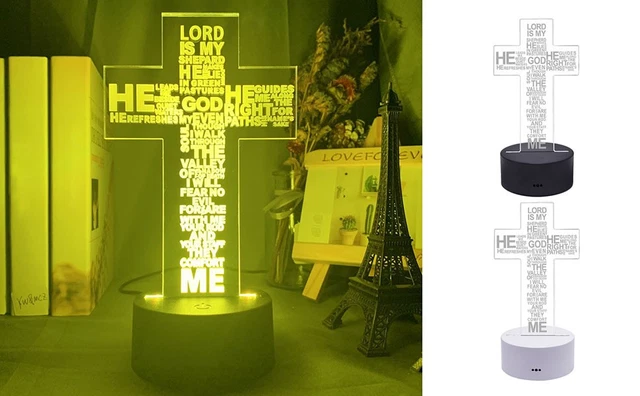 JESUS CROSS 3D LED Night Light For Xmas Room Decor Gifts Desk Lamp ...