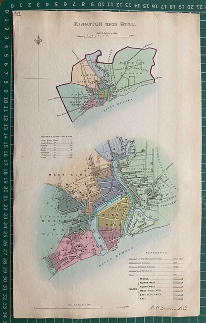1837 ANTIQUE MAP; Kingston upon Hull, Boundaries and Plan by Robert ...