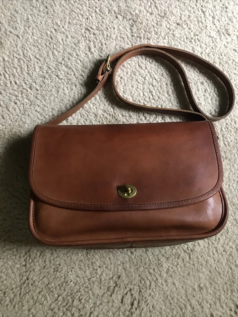COACH CITY BAG Made In NYC British Tan Vintage Leather Turnlock Purse ...