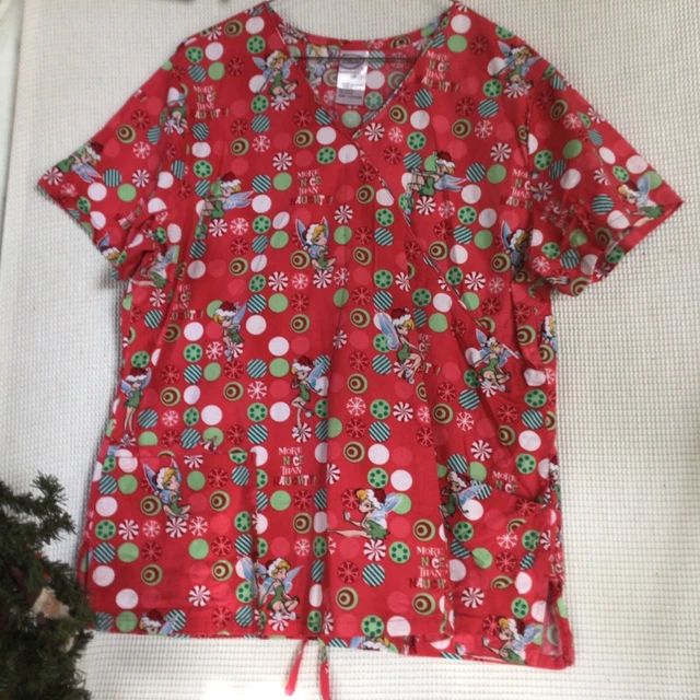 DISNEY XMAS SCRUB top Large Tinker Bell More Nice Than Naughty Santa ...
