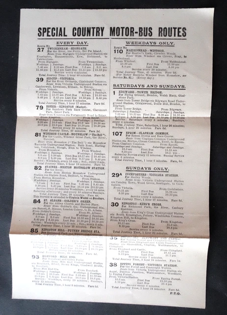 LGOC 1913 LEAFLET: Special Country Motor-Bus Routes. 186/500M. - 1/6/13 ...