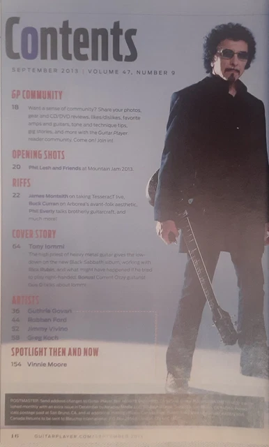 GUITAR PLAYER TONY Iommi Guthrie Govan Robben Ford Jimmy Vivino Greg ...