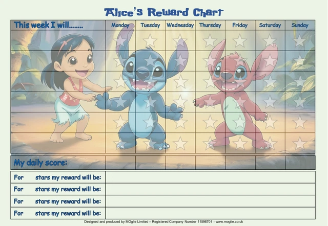 PERSONALISED LILO STITCH Good Behaviour Reward Chart Reusable Kids ...