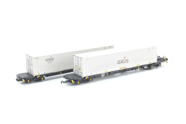 GRAHAM FARISH N Gauge 377-351 Two 'Axis' Intermodal Bogie Wagons w ...