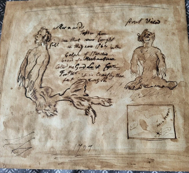 RARE DESSIN À la plume d'une Sirène daté de 1797 à voir EUR 70,00 ...