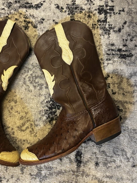 COWTOWN FULL QUILL Two Tone Wingtip Brown/Cream Mens Size 11 D Cowboy ...