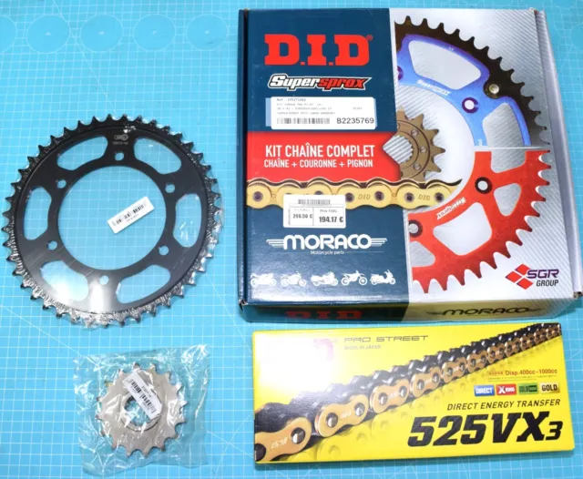 KIT CHAÎNE DID 16x43 chaine 525 Gold&black YAMAHA MT07 2014/2022 neuf ...