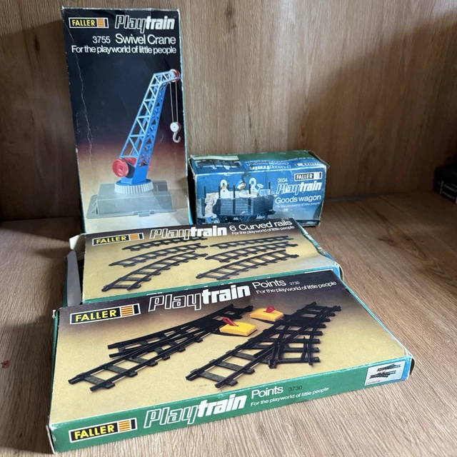 FALLER PLAYTRAIN CRANE Pair Points 6 Curved Rails Track & Goods Wagon ...