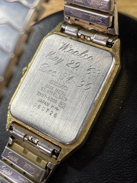 VINTAGE SEIKO TANK Men’s Slim Quartz Watch Engraved 1990 Gold Dial ...