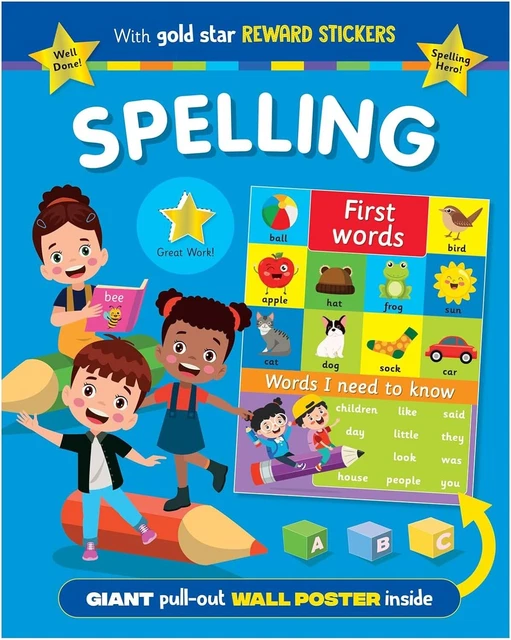 SPELLING ACTIVITY BOOK Childrens Learn Words Reward Stickers & Giant ...