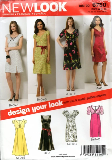 NEW LOOK SEWING Pattern 6750 Mix and Match Pattern Pieces Misses Dress ...