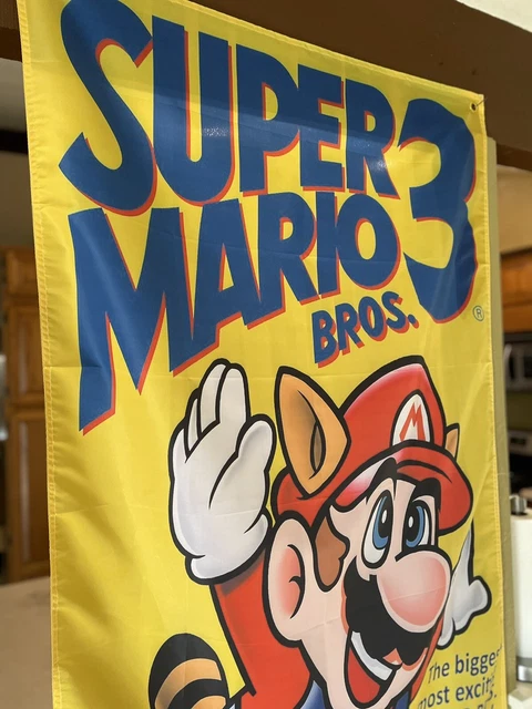 AFFICHE DRAPEAU SUPER Mario Bros. 3 Nintendo NES Boxart 5' 1990 EUR 33 ...