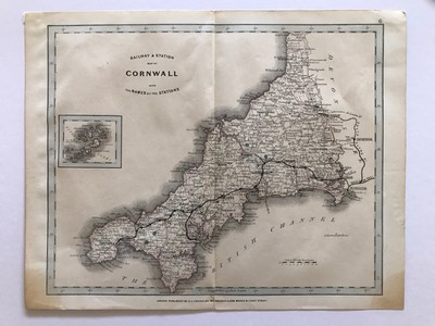 A RARE ANTIQUE Railway Map of Cornwall Showing The Names Of The ...
