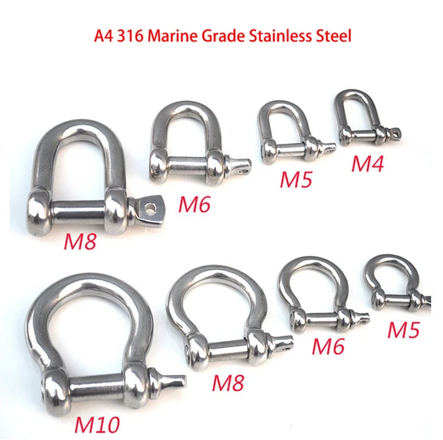 BOW TYPE SHACKLE,D Shackle 4mm 5mm 6mm 8mm-38mm 316 Marine Grade ...