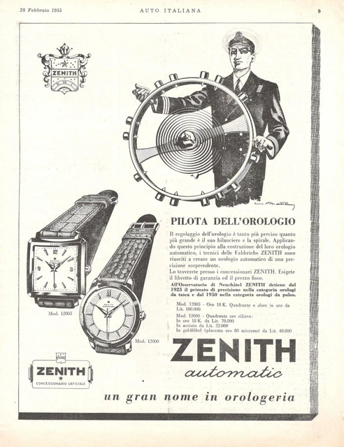 ZENITH PUBLICITÉ 1955 Montre Du Pilote Automatique D'Origine 1 Page ...