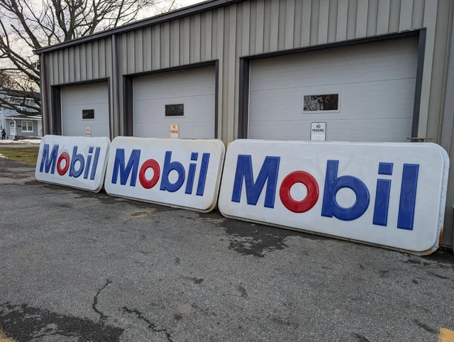 VINTAGE MOBIL SIGN Large 12 Ft x 5 Ft Embossed Plastic Outdoor Signs ...