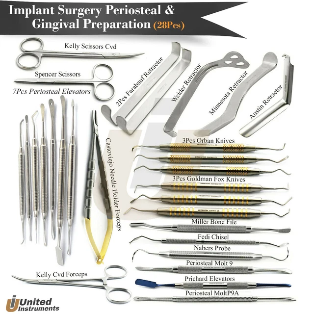 DENTAL PERIOSTEAL ELEVATORS Periodontal Grafting Set Gingivectomy Tray ...