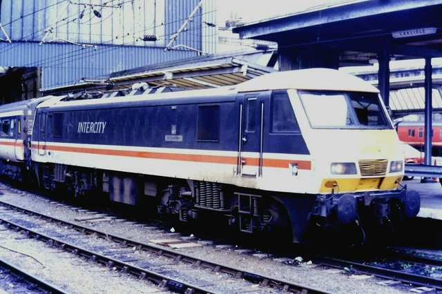 ORIGINAL RAILWAY SLIDE,CLASS 90 locomotive 90015 at Carlisle 2/10/1995 ...