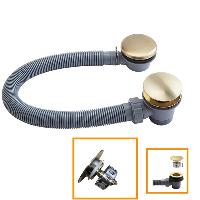 BATHROOM MODERN BRUSHED Brass Click Clack Bath Waste Bath Overflow Pipe ...